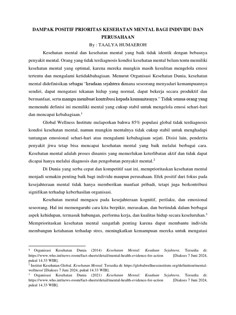 Kesehatan Mental Dalam Industri - Taalya Humaeroh - Universitas Sultan Ageng Tirtayasa | PDF