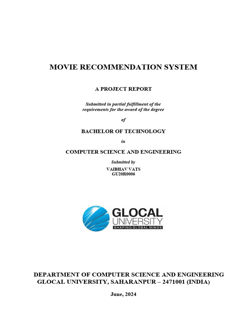 Movie Recommendation System Project Report | PDF | Euclidean Vector