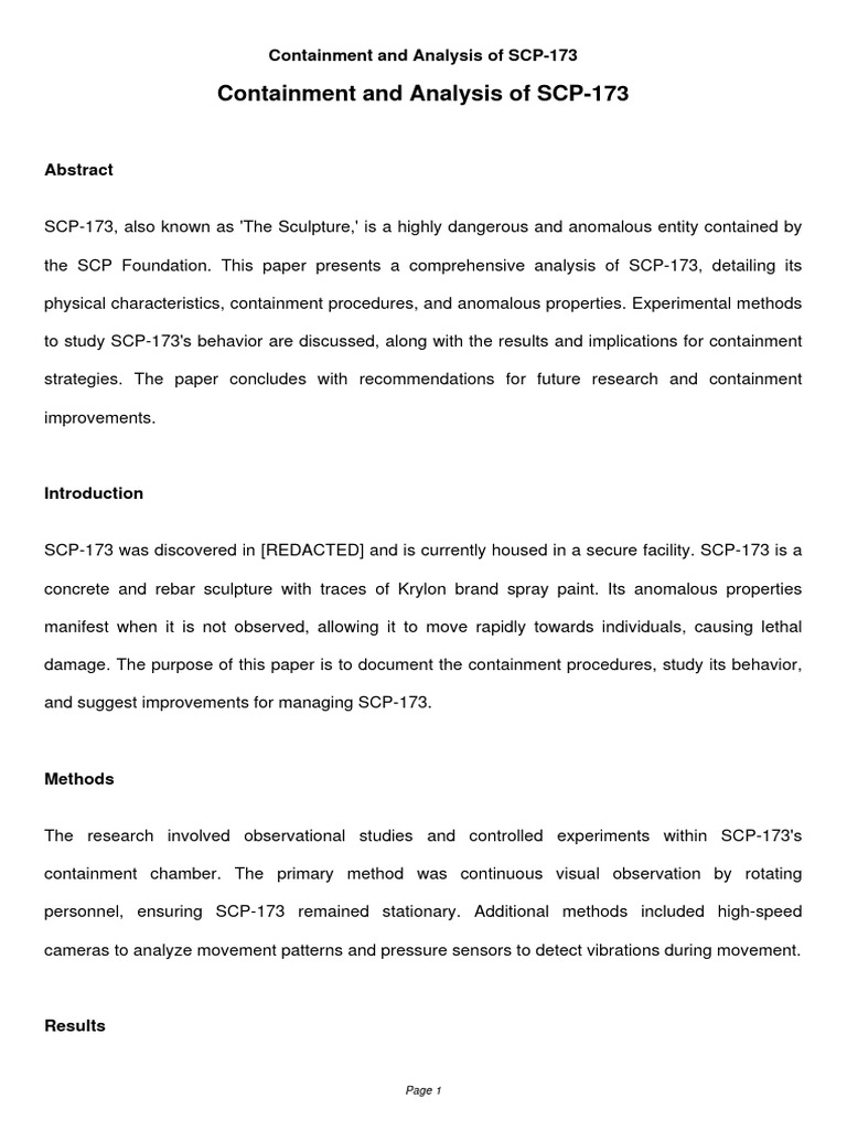 SCP-173 Containment and Analysis | PDF | Experiment | Observation