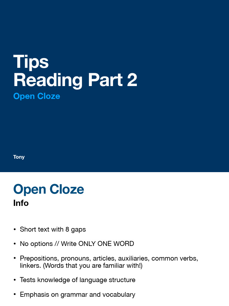Part 2 - Open Cloze | PDF