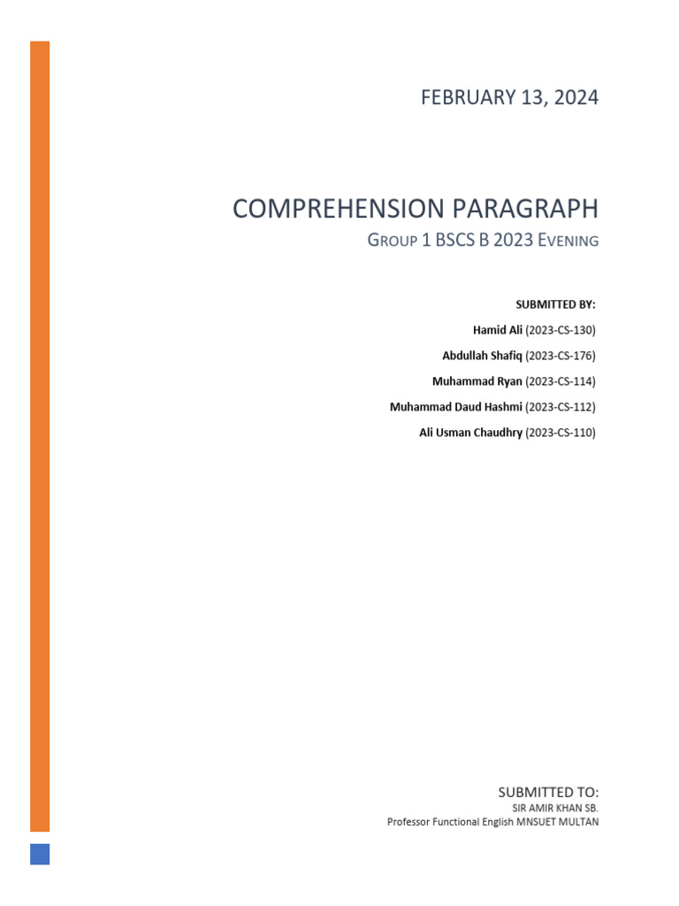 Comprehension Paragraph Group 1 BSCS B 2023 E | PDF | Muhammad Ali Jinnah | Pakistan