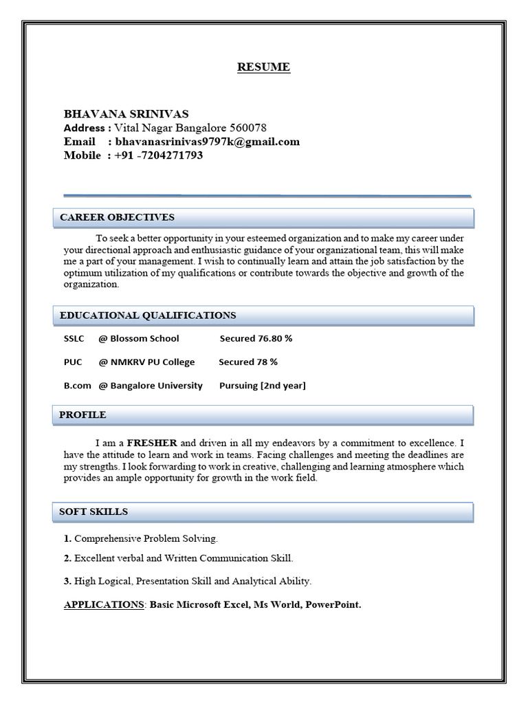 Bhavana Srinivas Resume Overview | PDF