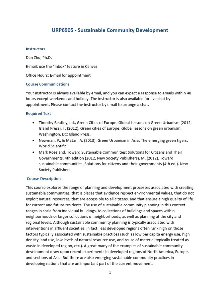 URP 6905 Sustainable Community Development Syllabus | Download Free PDF ...