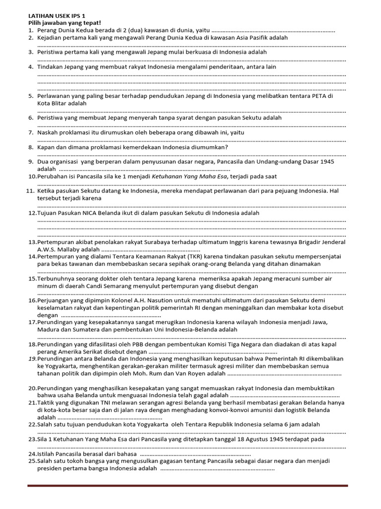 LATIHAN USEK IPS 1-2 | PDF