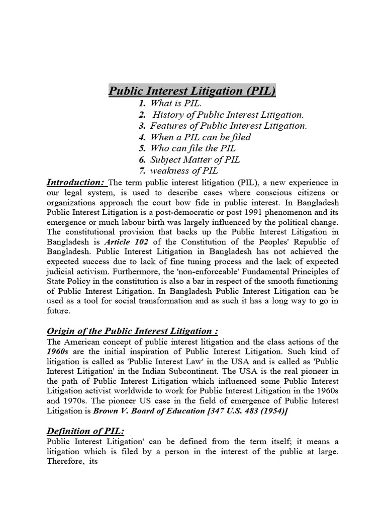 Features of Public Interest Litigation | PDF | Lawsuit | Judiciaries