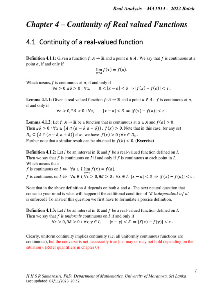 Real Analysis-5 | PDF | Continuous Function | Function (Mathematics)