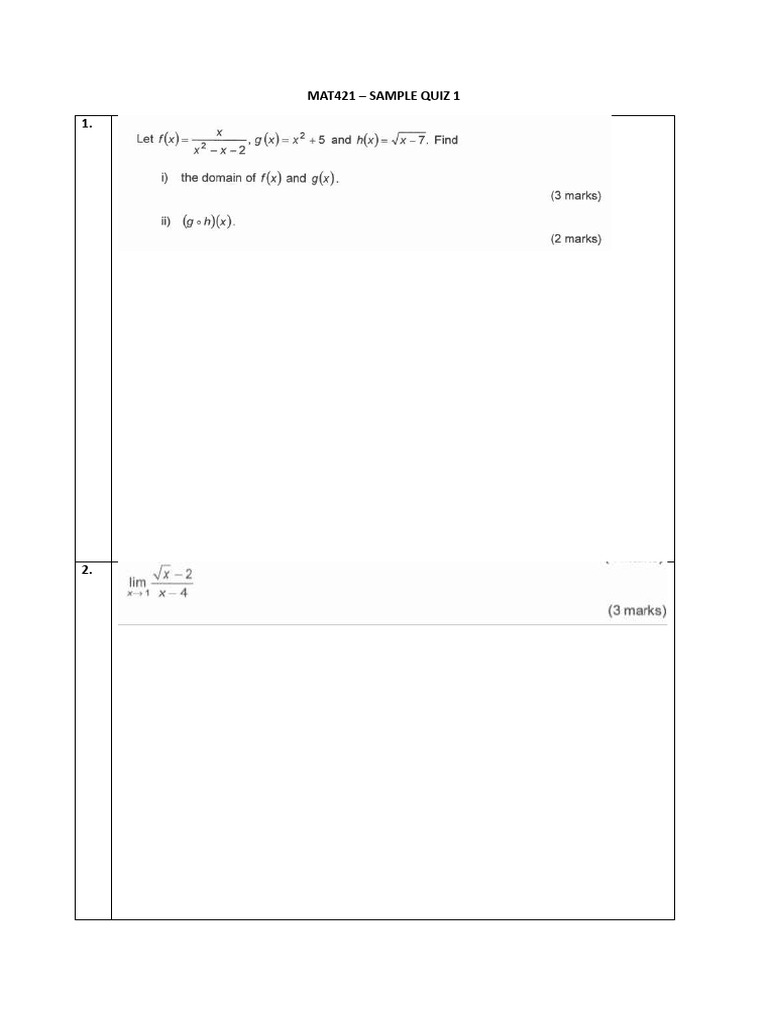 MAT421 Sample Quiz 1 | PDF