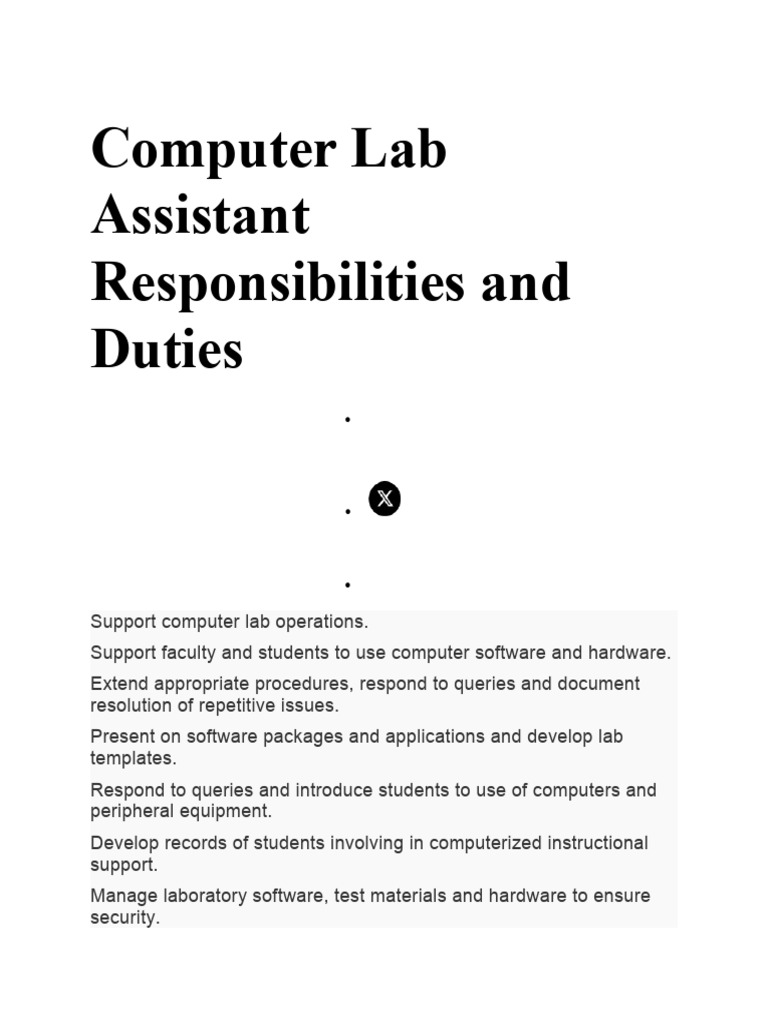 Computer Lab Assistant Duties Overview | PDF
