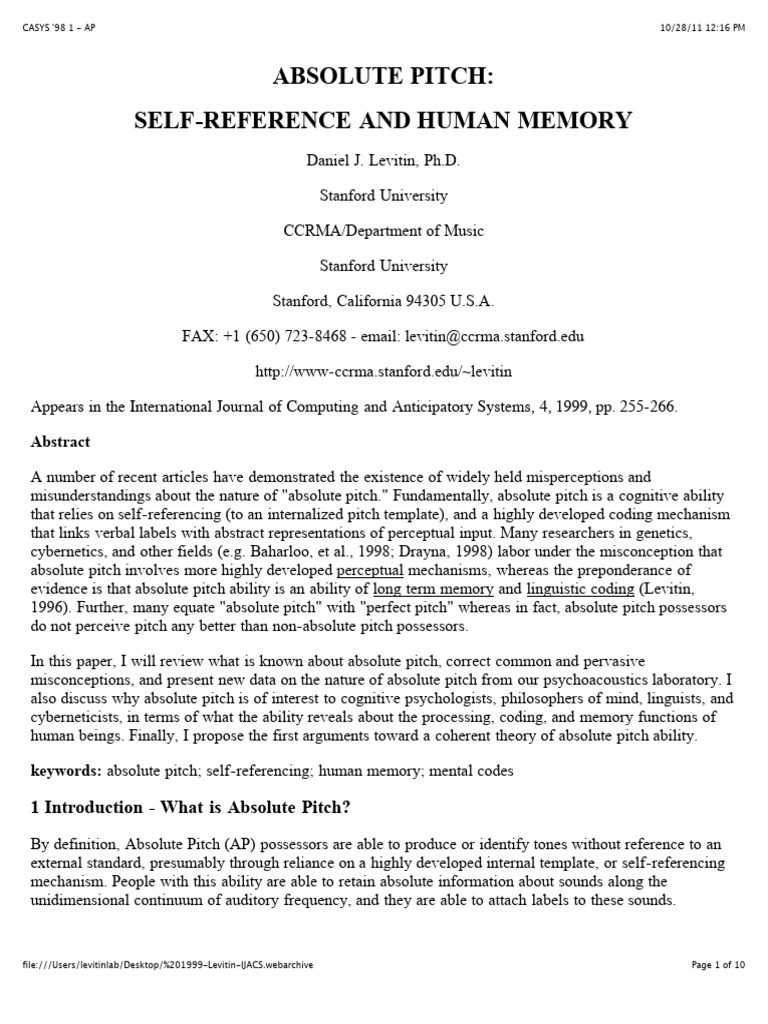 Absolute Pitch3 | PDF | Pitch (Music) | Perception