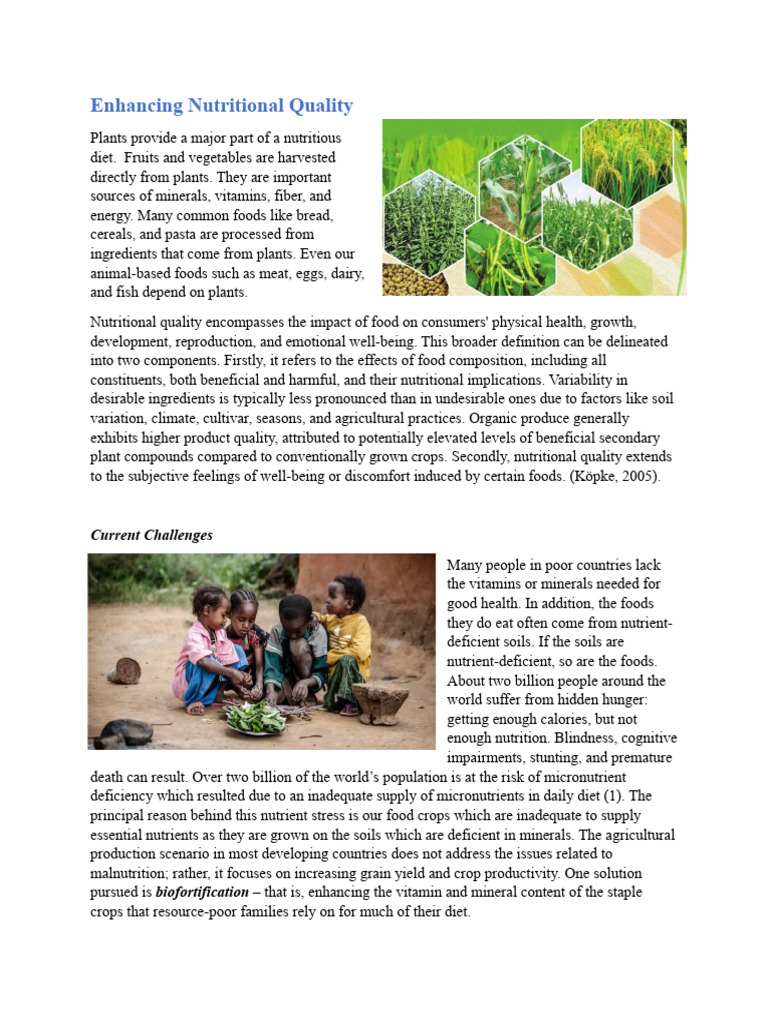 NUTRITIONAL QUALITY | PDF | Agriculture | Malnutrition