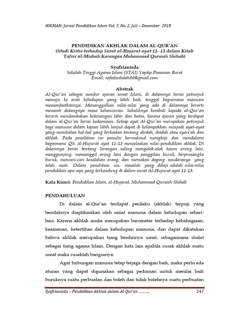 Pendidikan Akhlak Dalam Al-Qur'an | PDF