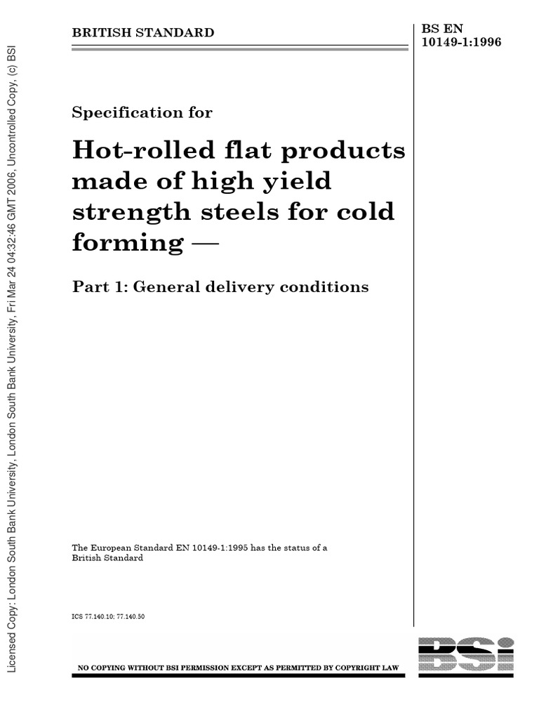 BS en 10149-1-1996 | PDF | Rolling (Metalworking) | Steel