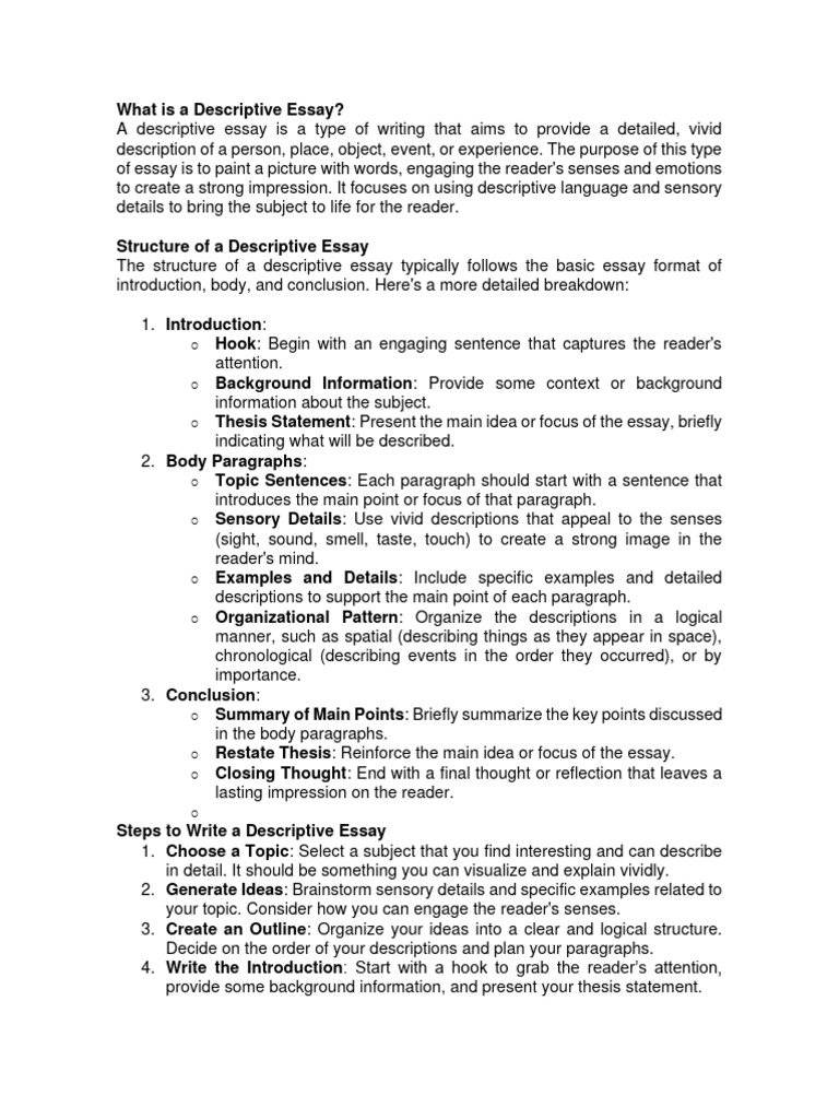 Guide to Writing a Descriptive Essay | PDF | Essays | Perception