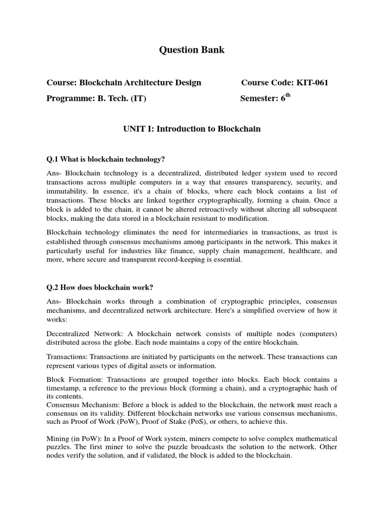 (Kit061) Blockchain Questionbank | PDF | Public Key Cryptography ...