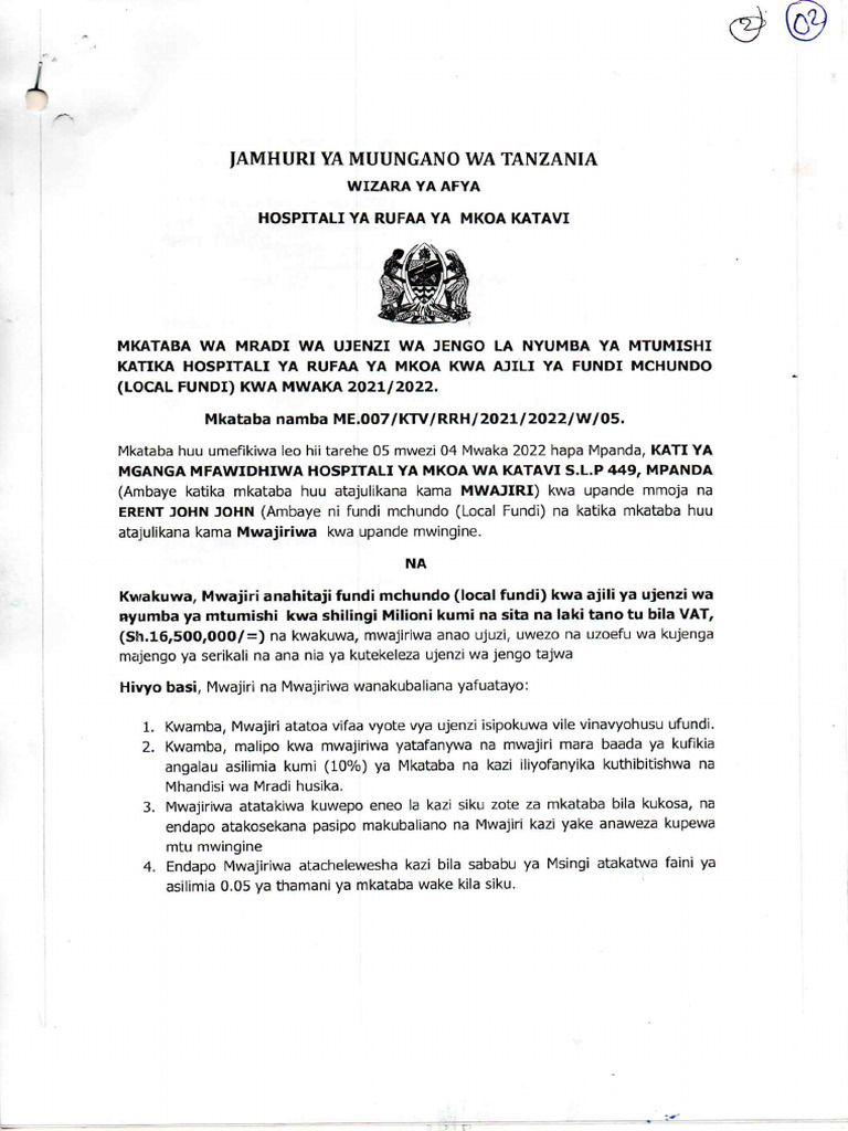 Mkataba Wa Ujenzi Wa Nyumba Ya Mtumishi - 1654148067 | PDF