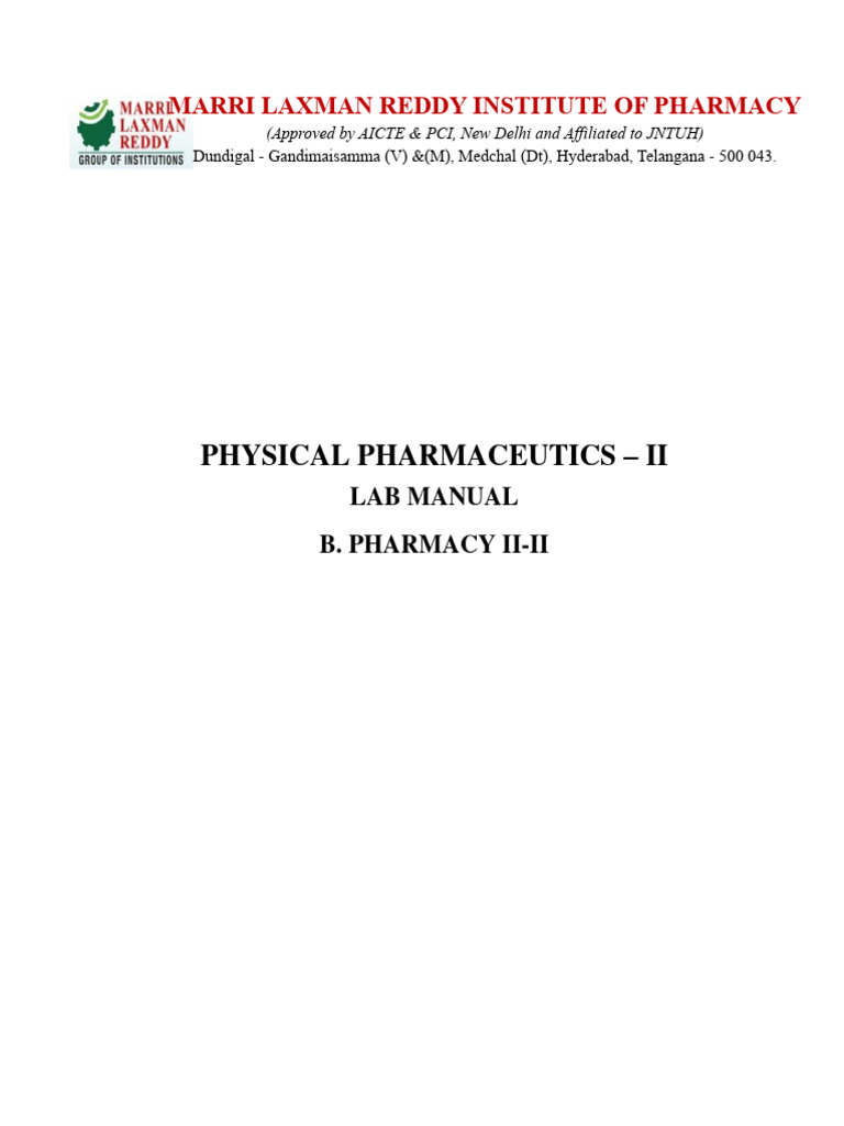 Physical Pharmaceutics Ii Lab Manual | PDF | Adsorption | Surface Tension