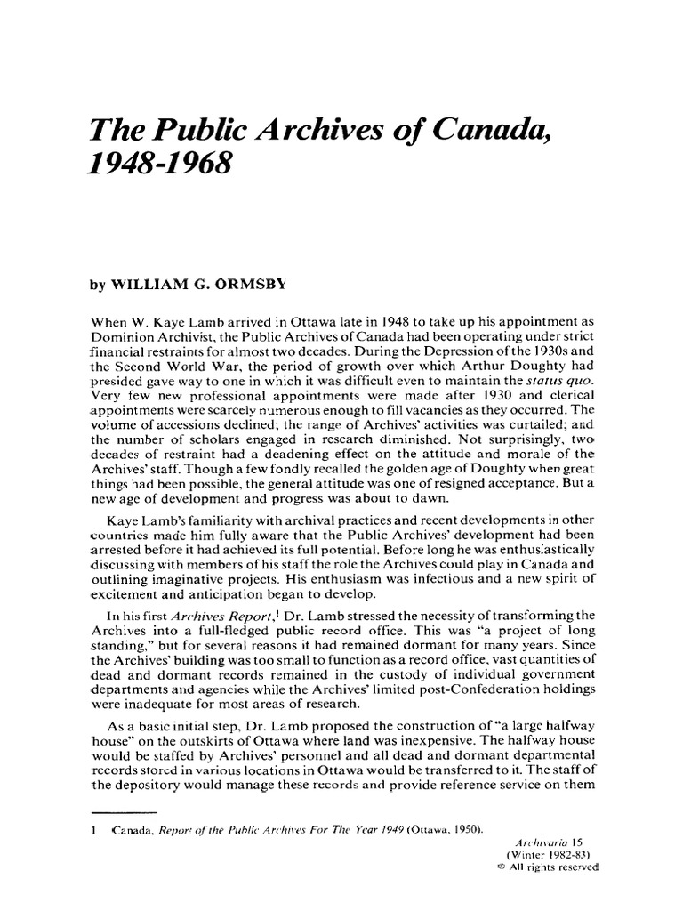 Evolution of Canada's Public Archives | PDF | Archive | Archivist