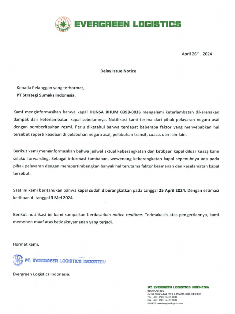 Evergreen Delay Notice | PDF