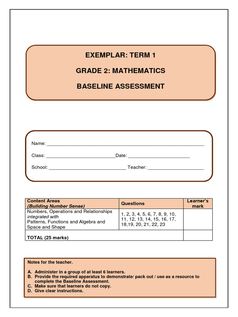 Exemplar Gr2 English Maths Term 1 Baseline Assessment - 2022 | PDF | Learning | Mathematics