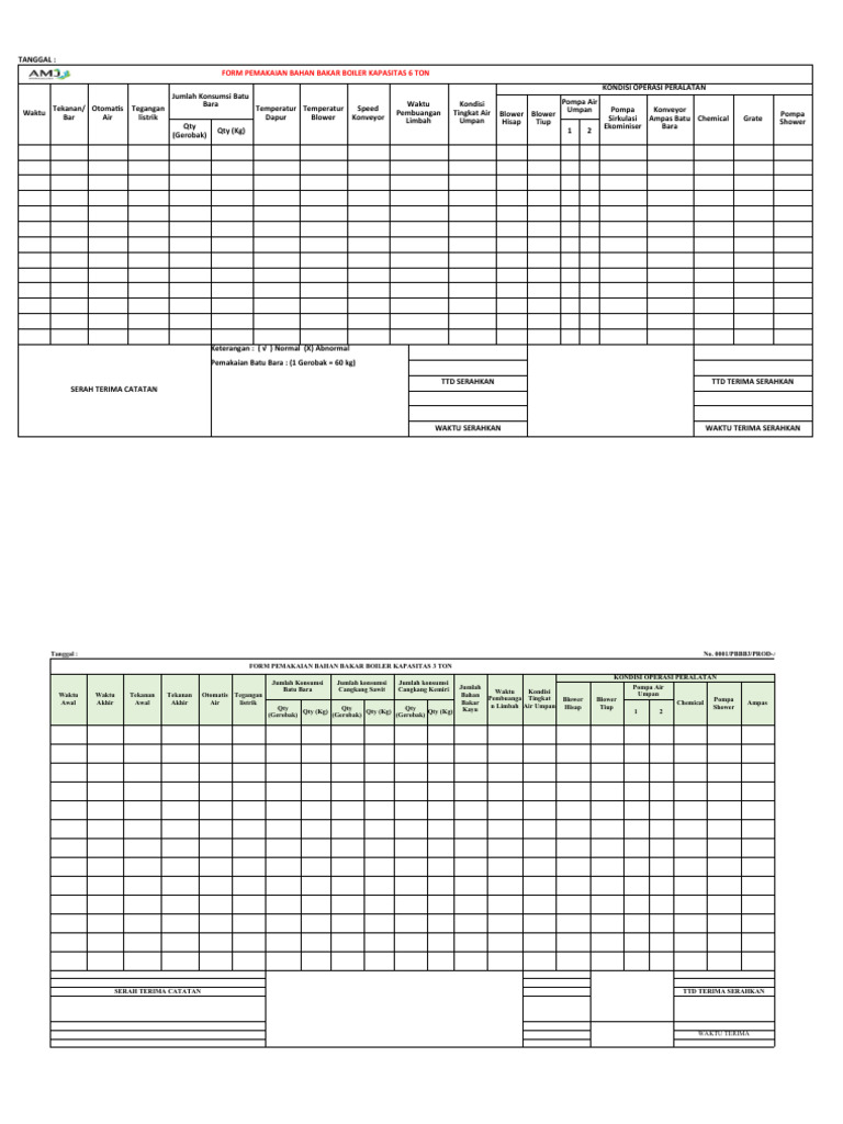 Form Pemakaian Batu Bara 3 Ton | PDF
