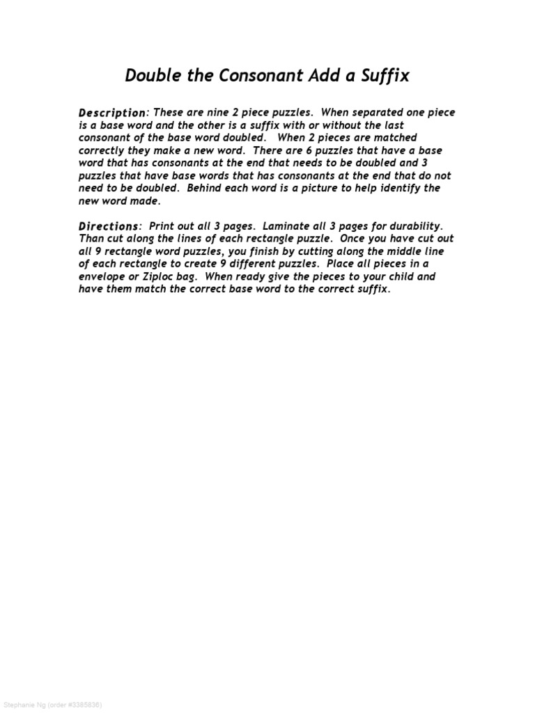 Double The Consonant Add A Suffix | PDF