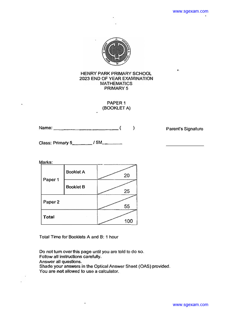 2023-P5-Maths-End of Year Exam-Henry Park | PDF