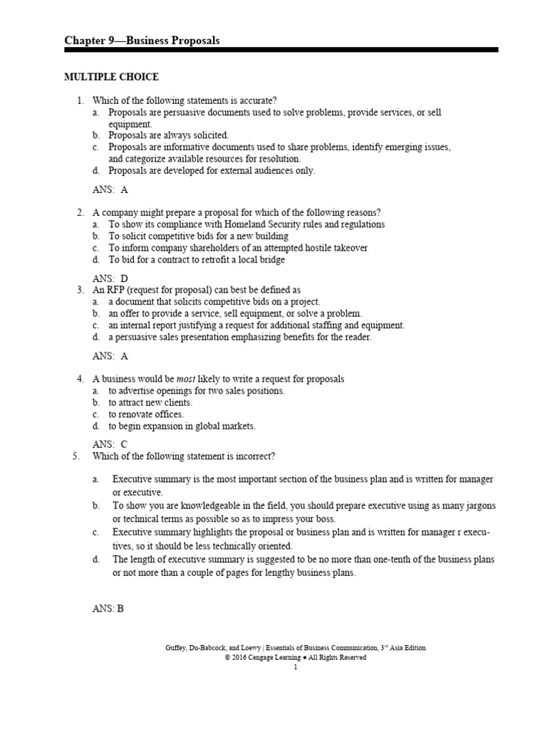 Chapter 9 KEY | PDF | Request For Proposal | Human Communication