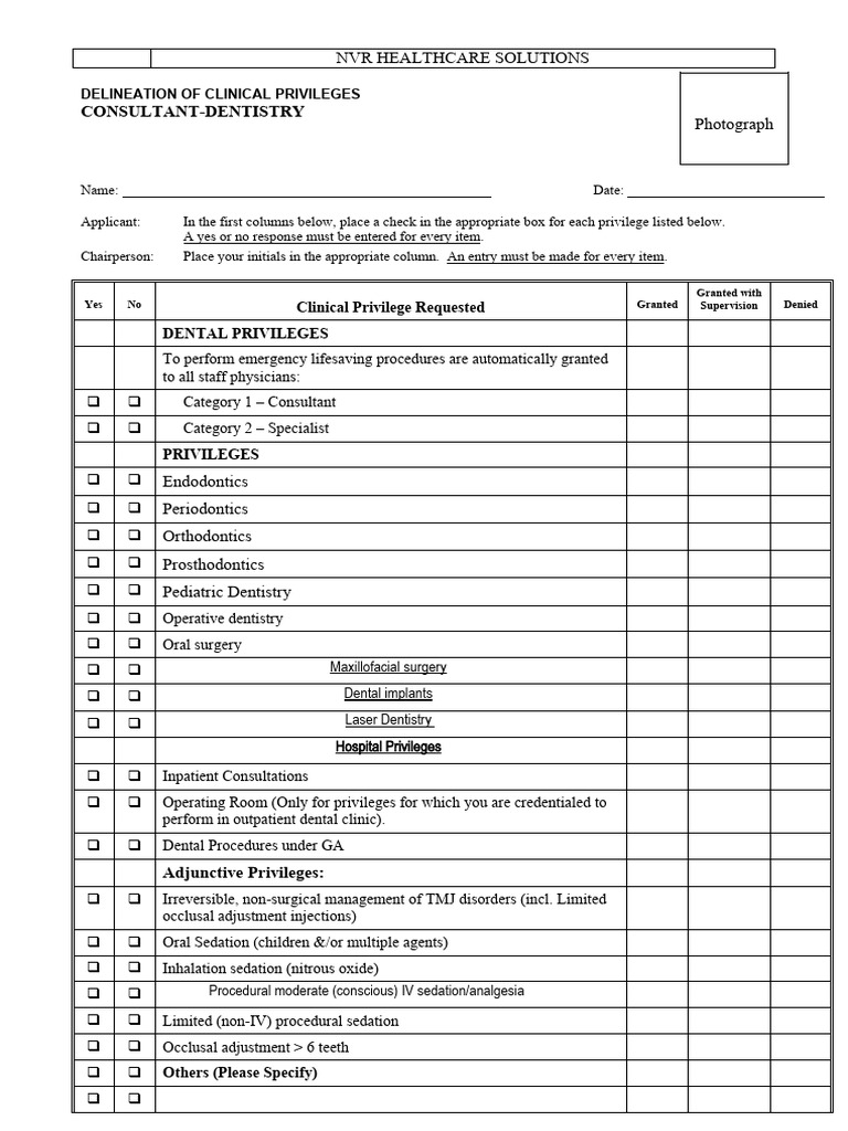 Dental Privileges Application Form | PDF | Dentistry | Oral And ...