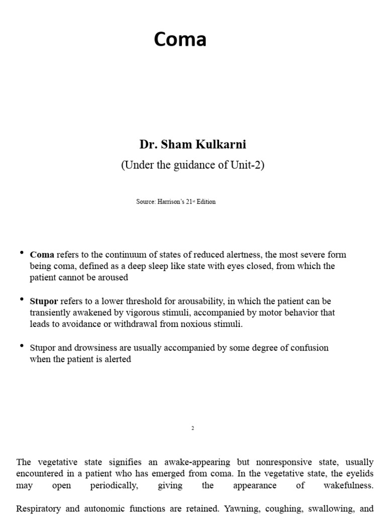 APPROACH TO COMA BY SHAM | Download Free PDF | Coma | Traumatic Brain ...