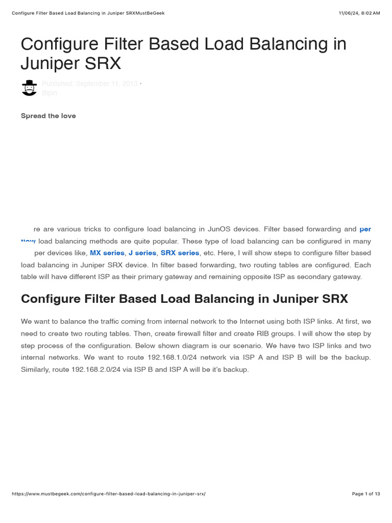 Configure Filter Based Load Balancing in Juniper SRXMustBeGeek ... Configure Filter Based Load Balancing in Juniper SRXMustBeGeek ...