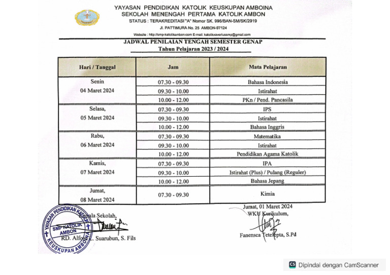 Jadwal PTS 2024 - 1 | PDF