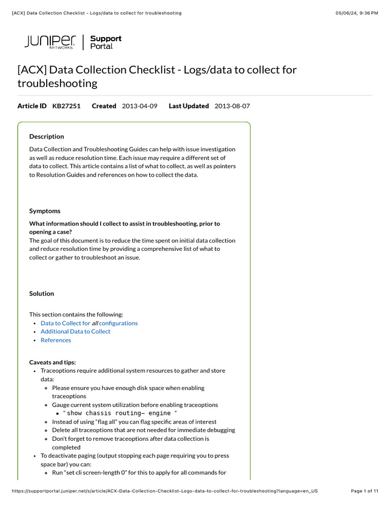 (ACX) Data Collection Checklist - Logs:data To Collect For ...