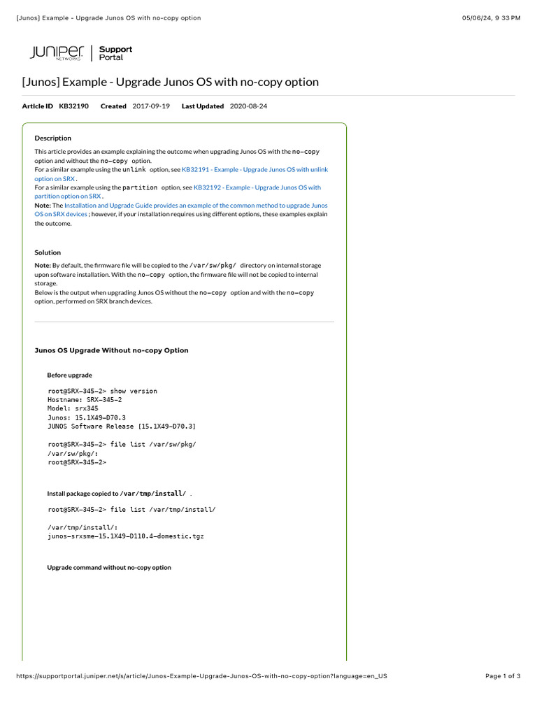 (Junos) Example - Upgrade Junos OS With No-Copy Option | PDF | Computer Engineering | Computer ...