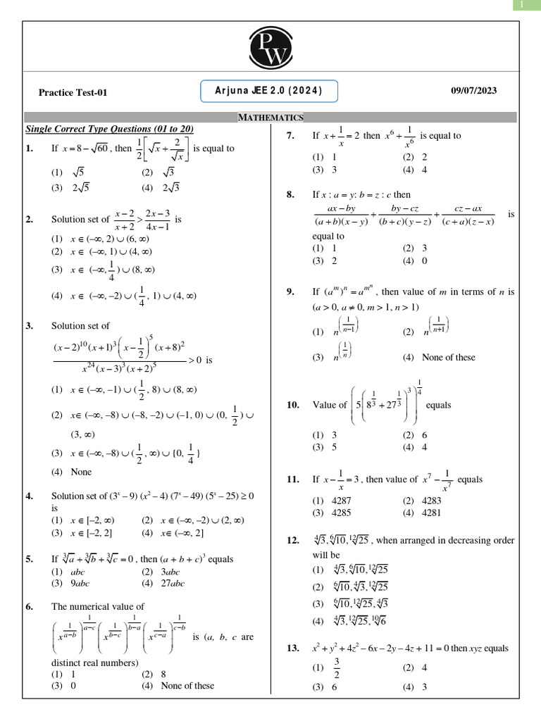 Maths Test Paper | PDF | Mathematical Analysis | Numbers