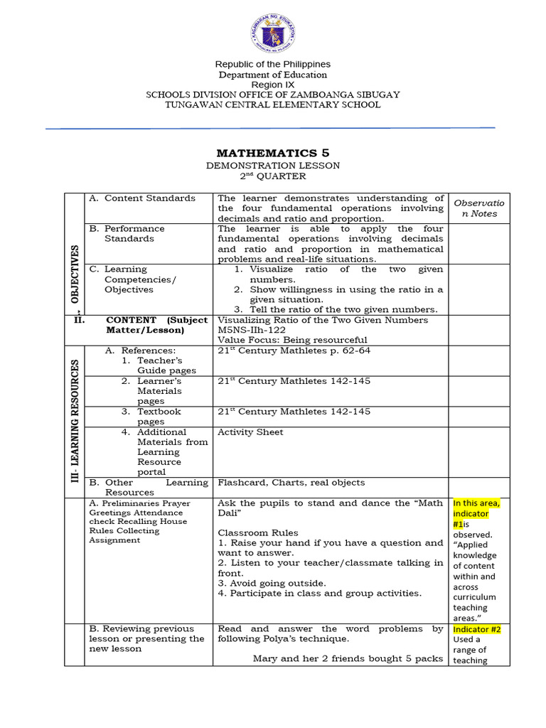 DEMO LESSON PLAN MATH Final | PDF | Learning | Curriculum