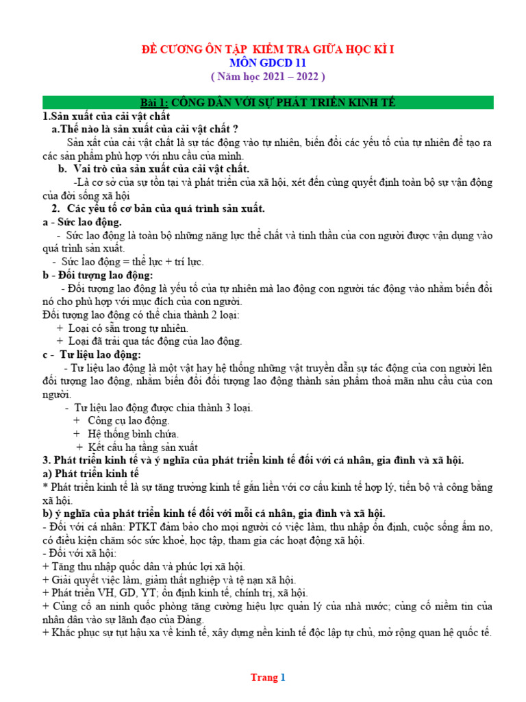 Đề Cương Ôn Tập Cuối Hki GDCD-11 | PDF