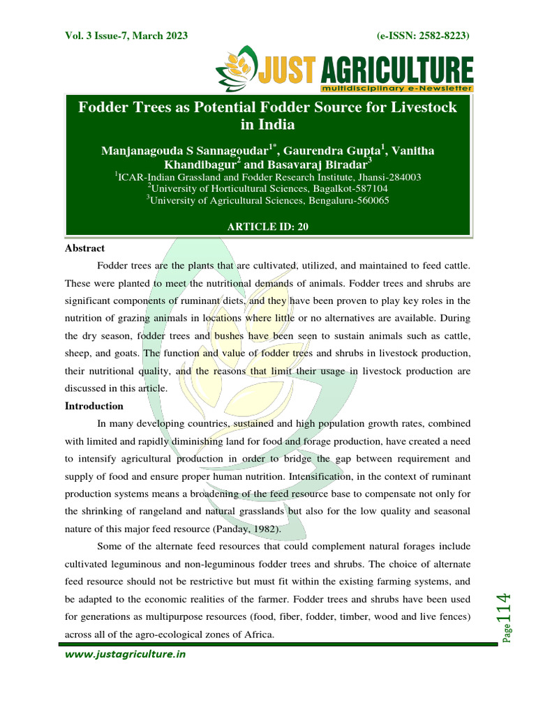 Fodder Trees As Potential Fodder Source For Livestock in India | PDF ...