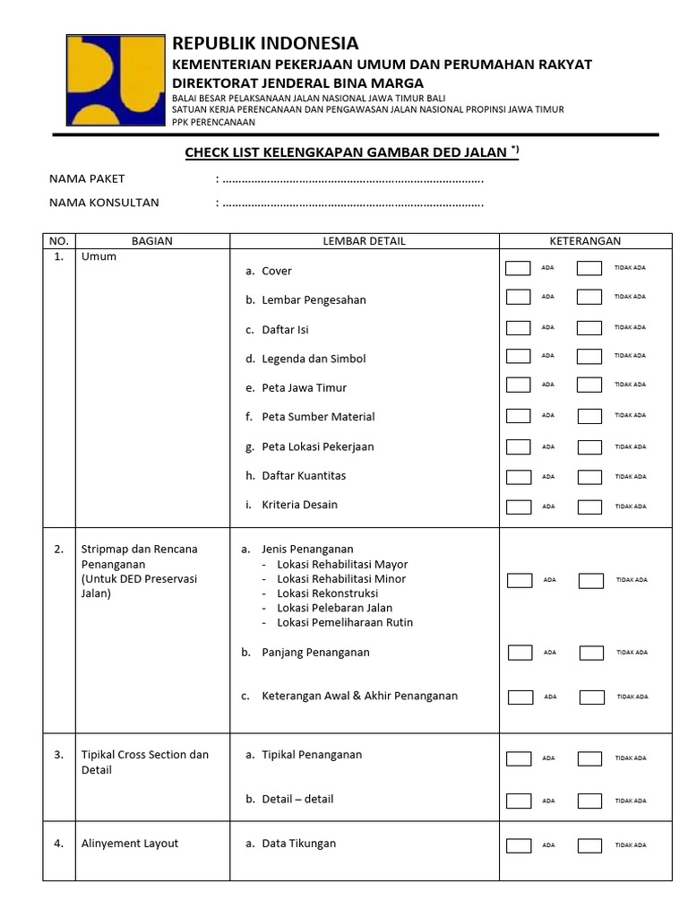 CHECK LIST GAMBAR DED JALAN | PDF