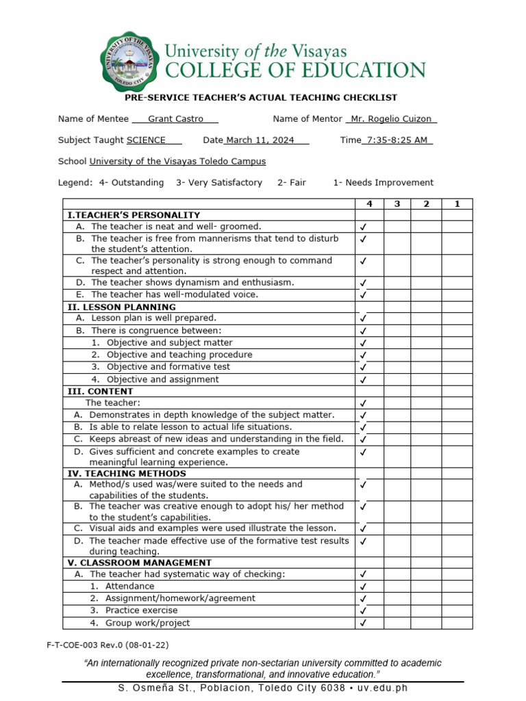 Rating Sheet and Checklist | PDF | Teachers | Teaching Method