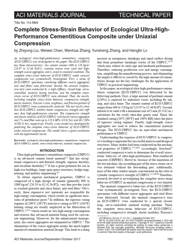 Complete Stress-Strain Behavior of Ecological Ultra-High-Performance ...