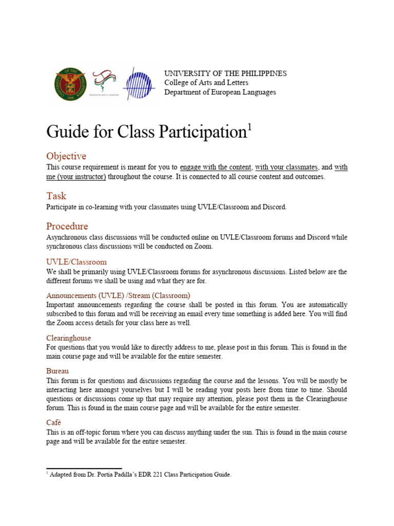 Spanish Class Participation Guide | PDF | Internet Forum | Communication