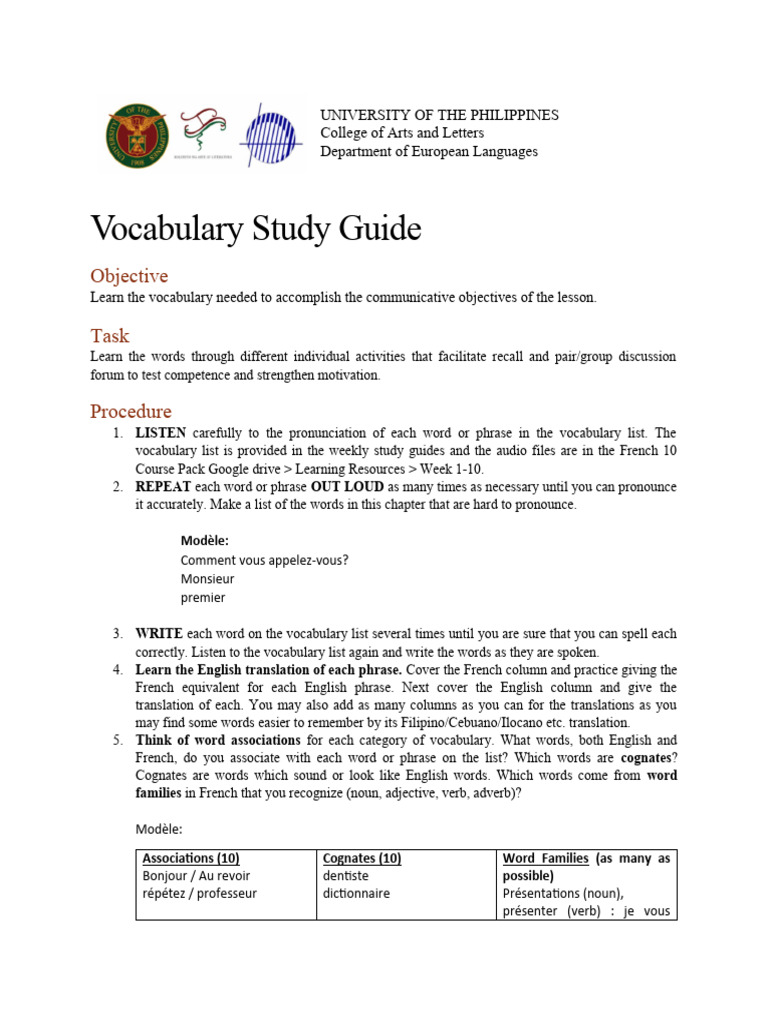 Spanish Vocabulary Study Guide | PDF | English Language | Vocabulary