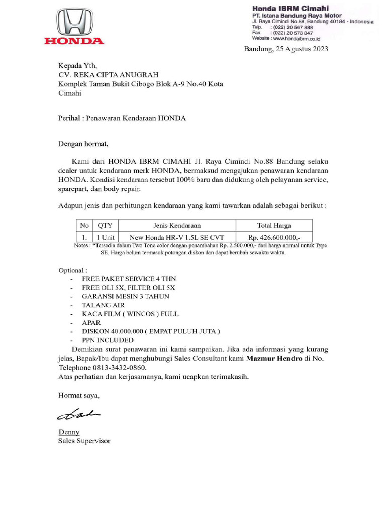 Penawaran CV - Reka Cipta Anugrah | PDF