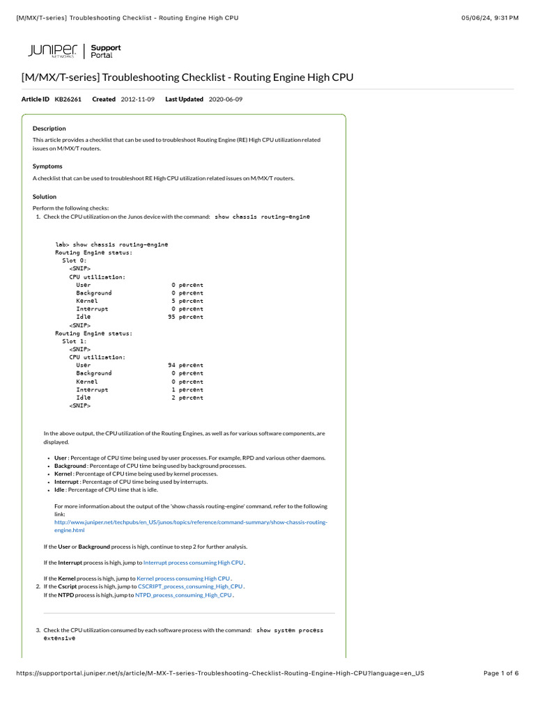 (M:MX:T-series) Troubleshooting Checklist - Routing Engine High CPU | PDF | Process (Computing ...