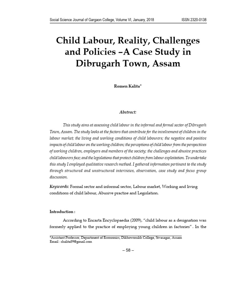 Child Labour, Reality, Challenges and Policies - A Case Study in ...