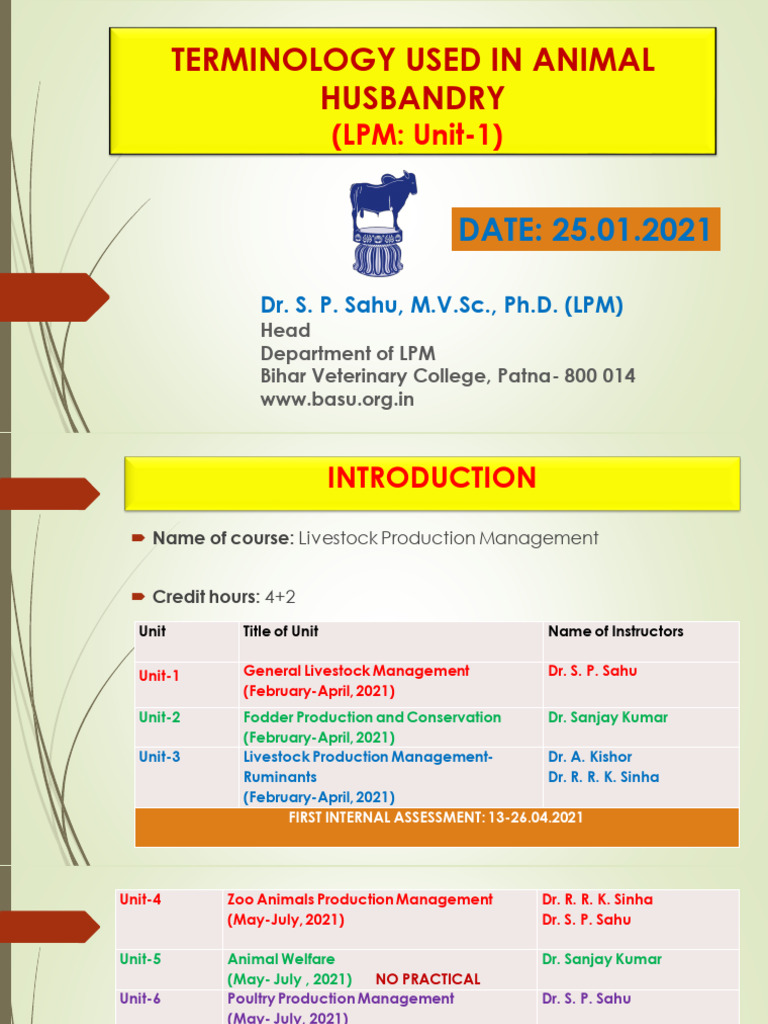 LPM Unit - 1 - Terminology Used in Animal Husbandry | PDF | Cattle | Sheep