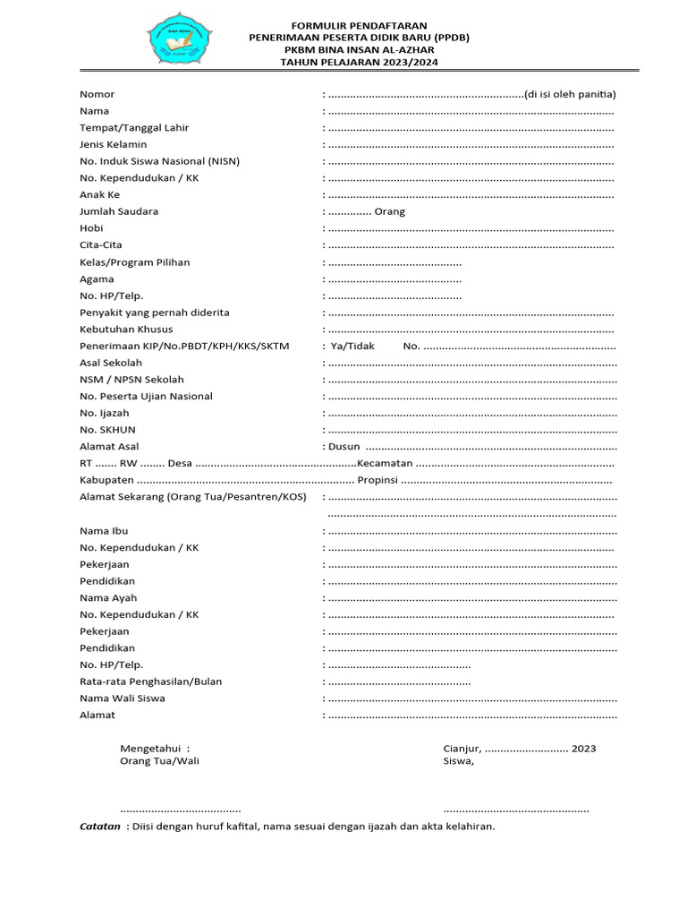 Formulir PPDB - 2024 | PDF