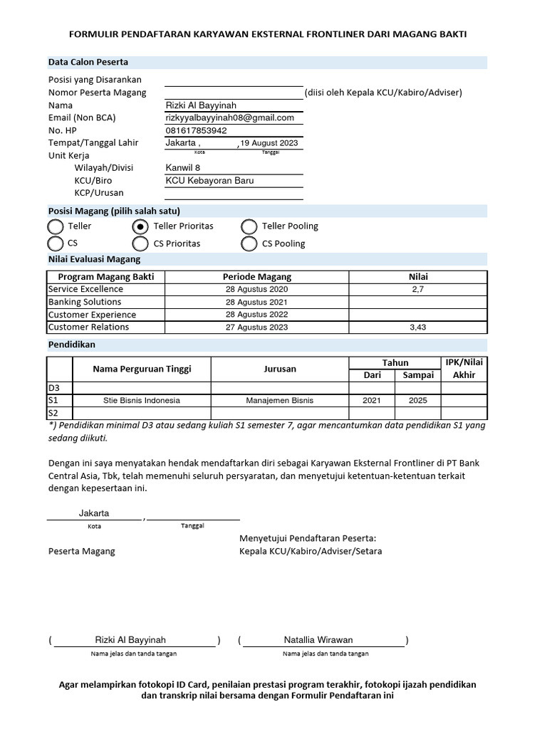 Formulir Pendaftaran KEF Rizki | PDF