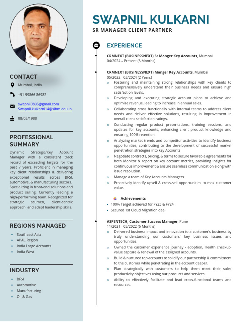 Swapnil - Kulkarni - SR Manager Key Accounts Resume June 24 | PDF ...