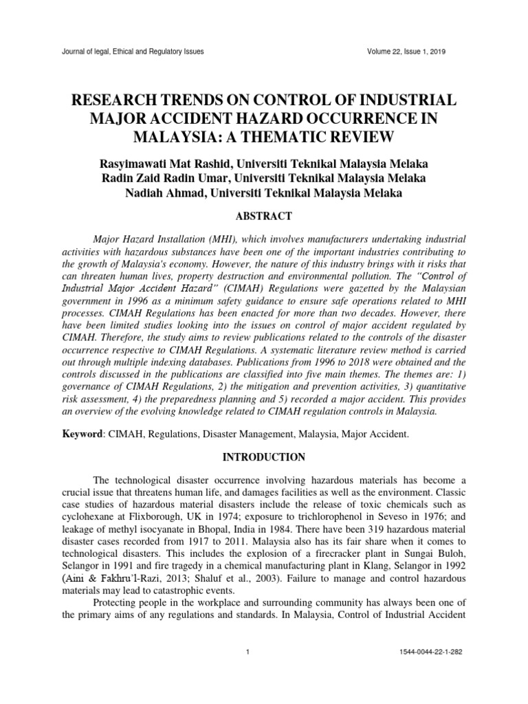 CIMAH Regulations: Major Accident Control in Malaysia | PDF | Hazards ...